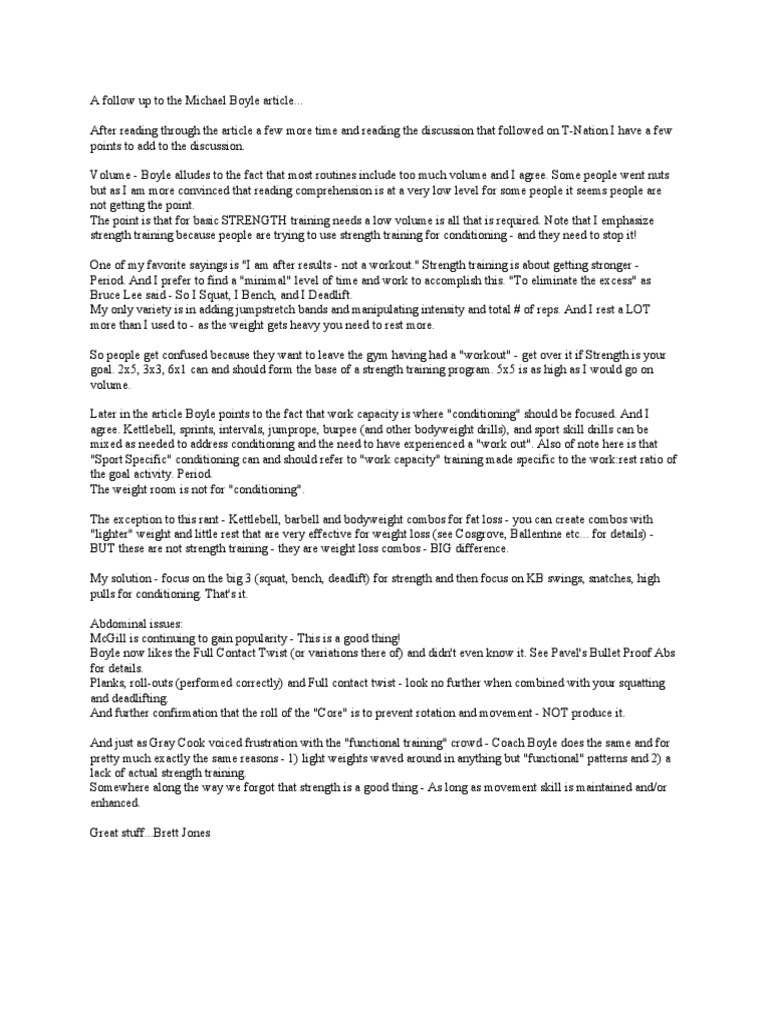 A Follow Up to the Michael Boyle Article | Strength Training | Leisure