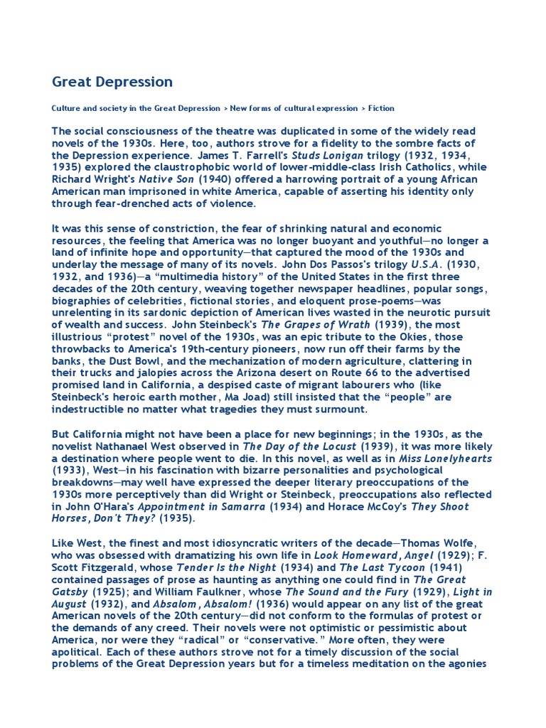 The Great Depression-Fiction | PDF