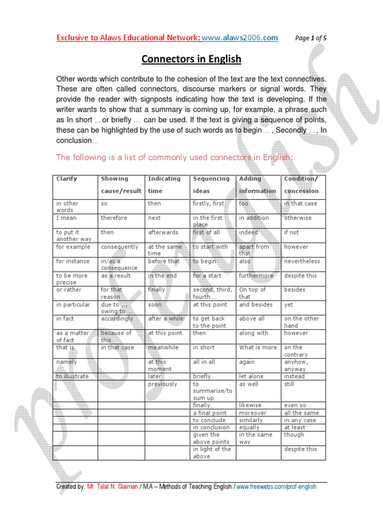 English Connectors | PDF | Ellipsis | Argument