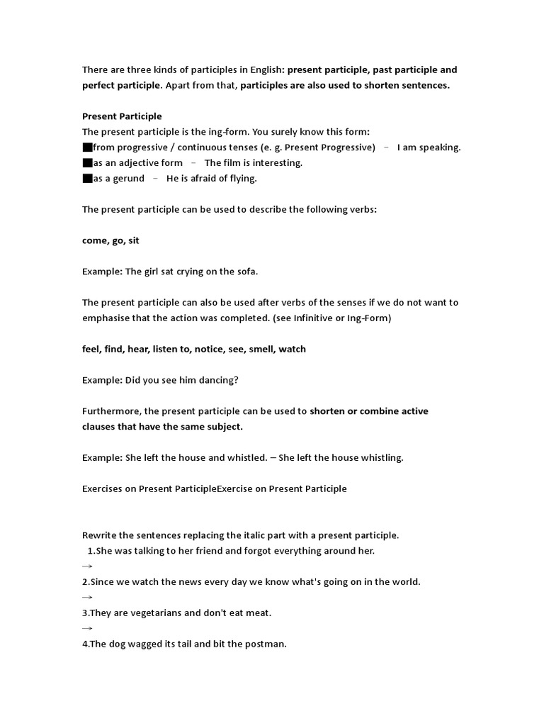 There Are Three Kinds of Participles in English | PDF | Perfect ...