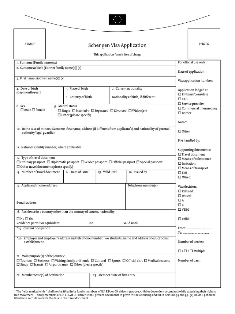 Schengen Visa Application Form | PDF | Travel Visa | Passport