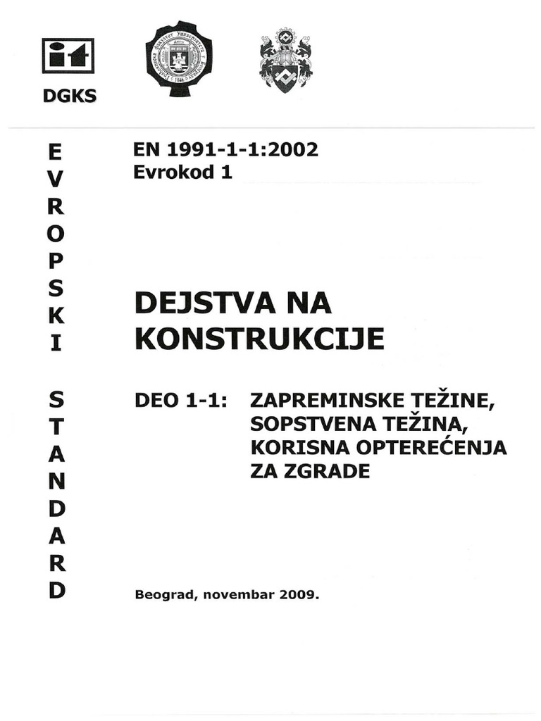 Evrokod 1, Deo 1-1 - Dejstva Na Konstrukcije - En-1991!1!1 | PDF