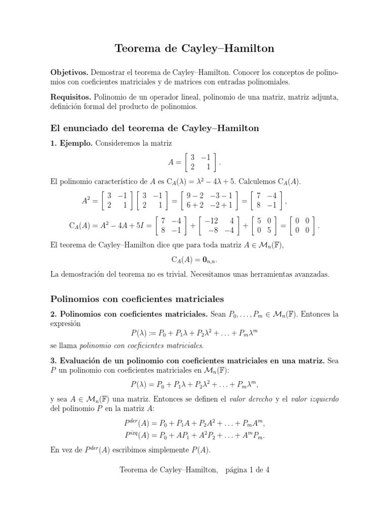 Cayley Hamilton Theorem Es | PDF | Matriz (Matemáticas) | Teoría de la ...