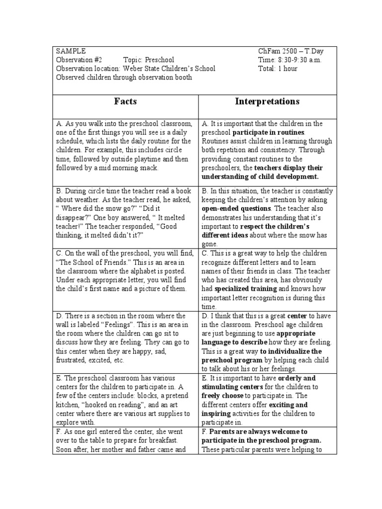 Obs Preschool | PDF | Preschool | Child Development