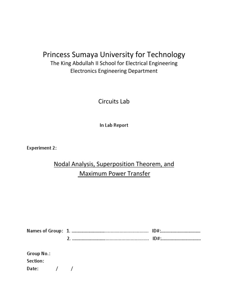 Circuits Lab Experiment 2 - Nodal Analysis and Superposition Theorem in ...
