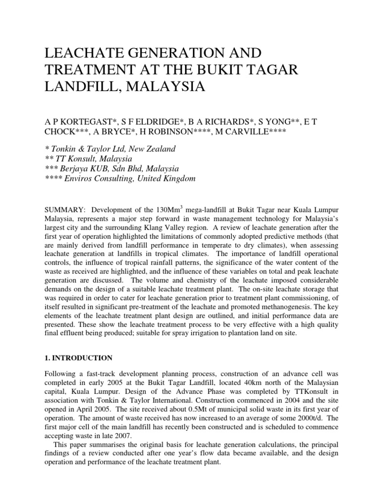 Leachate Generation and Treatment at A Landfill | PDF | Rain | Sewage ...
