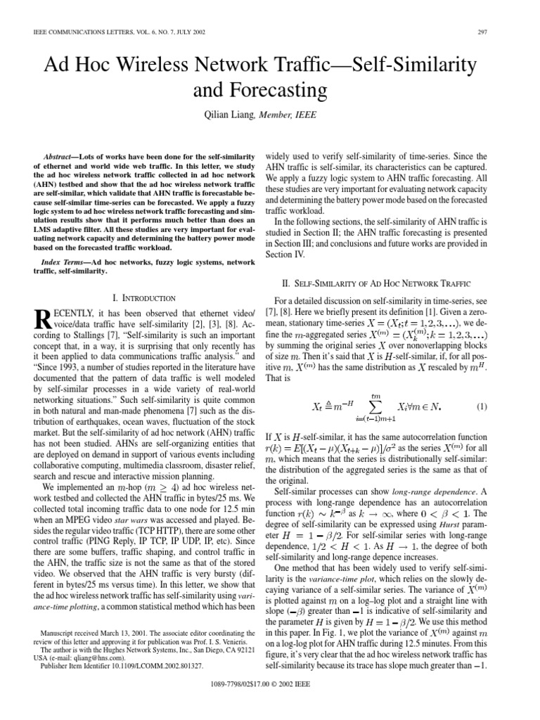 Ad Hoc Wireless Network Traffic-Self-Similarity and Forecasting | Download Free PDF ...
