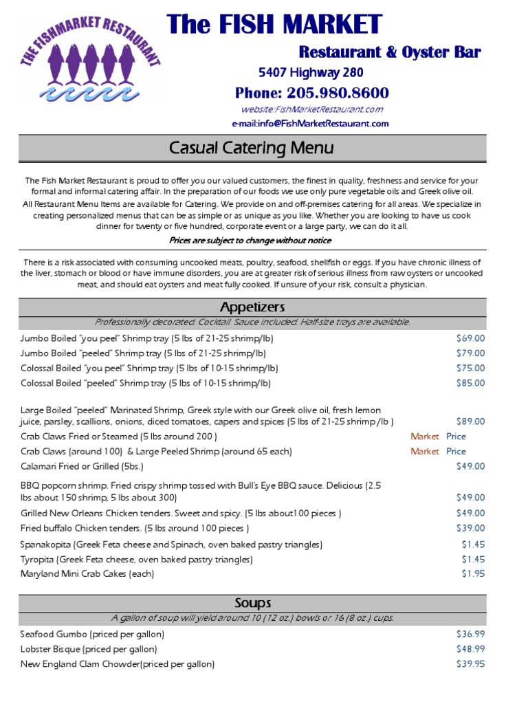 Fishmarket Catering Menu | PDF | Salad | Menu