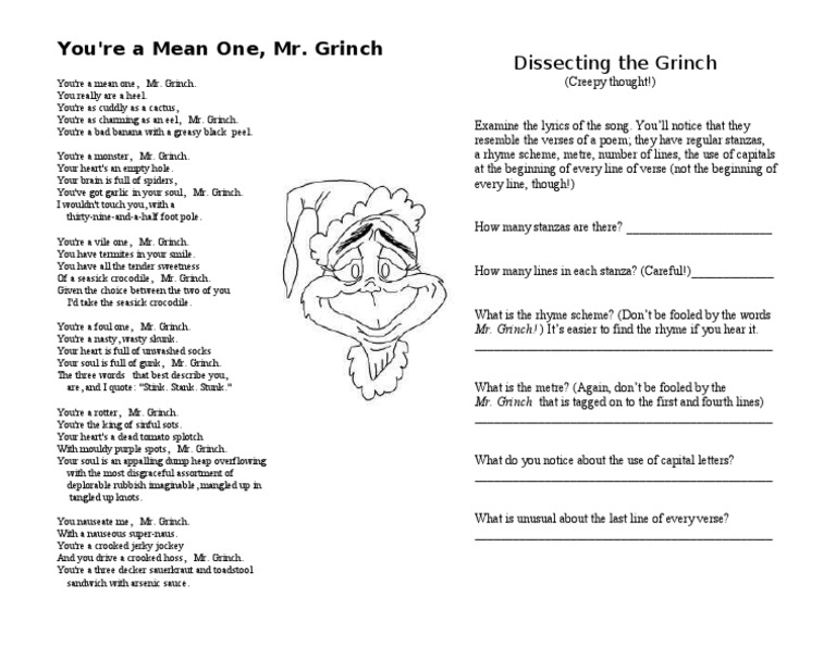 Analyzing "You're a Mean One, Mr. Grinch" | PDF | Home & Garden
