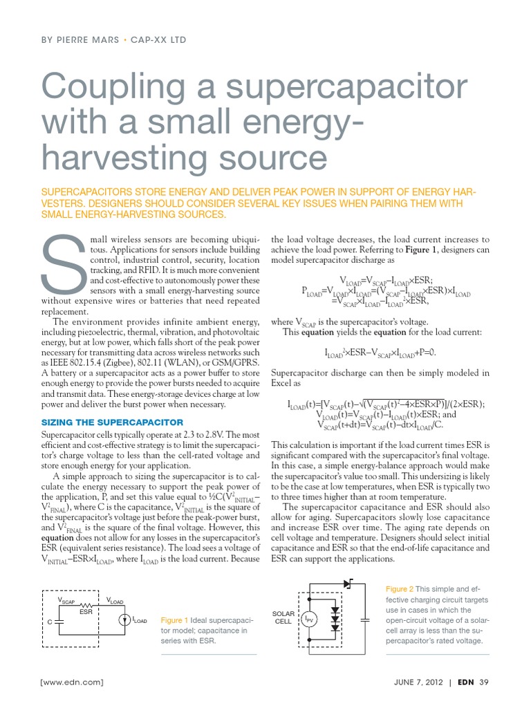 Supercapacitor Sizing for Energy Harvesting | PDF | Capacitor | Battery (Electricity)