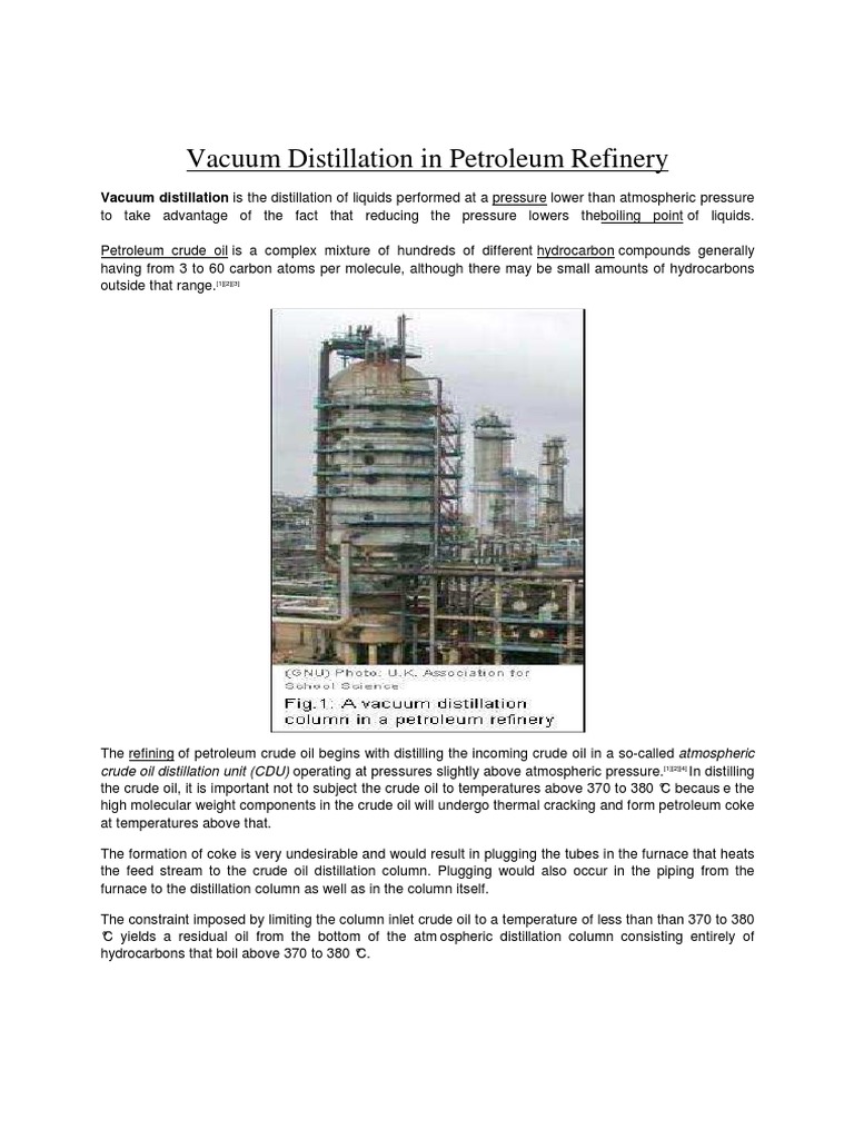 Vacuum Distillation in Petroleum Refinery | PDF | Oil Refinery | Petroleum