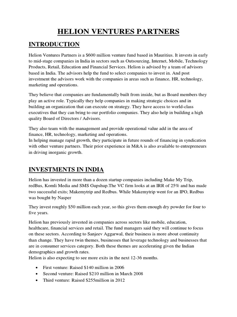 Helion Ventures Partners | PDF | Venture Capital | Corporate Finance