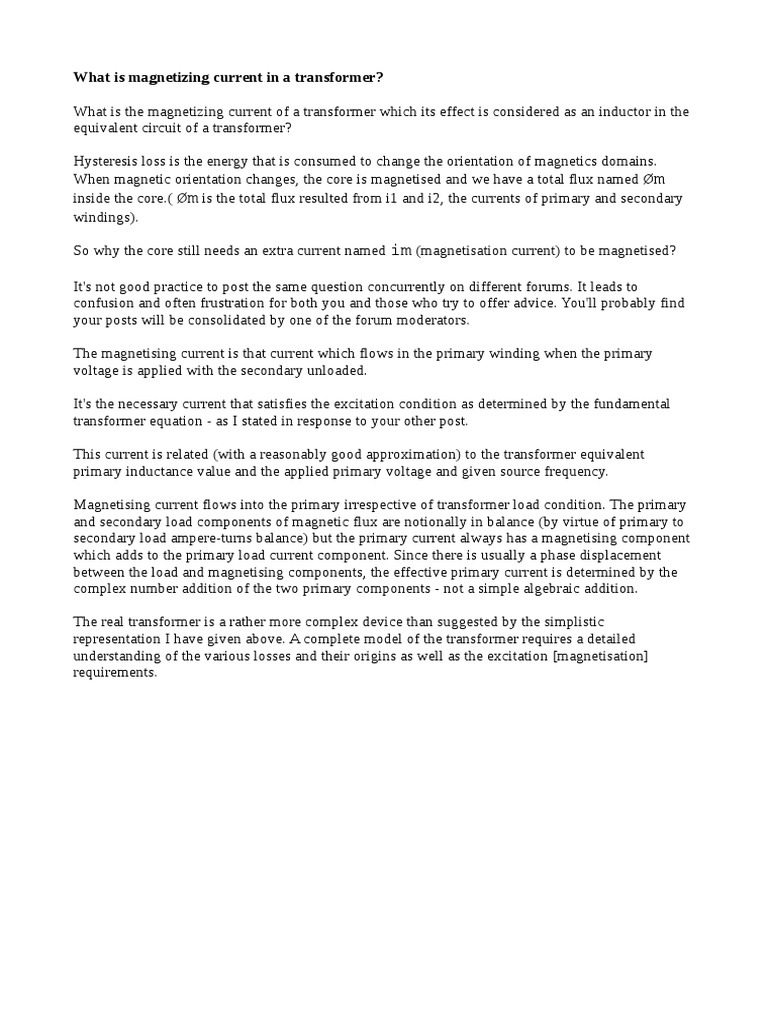 Understanding Transformer Magnetizing Current | PDF