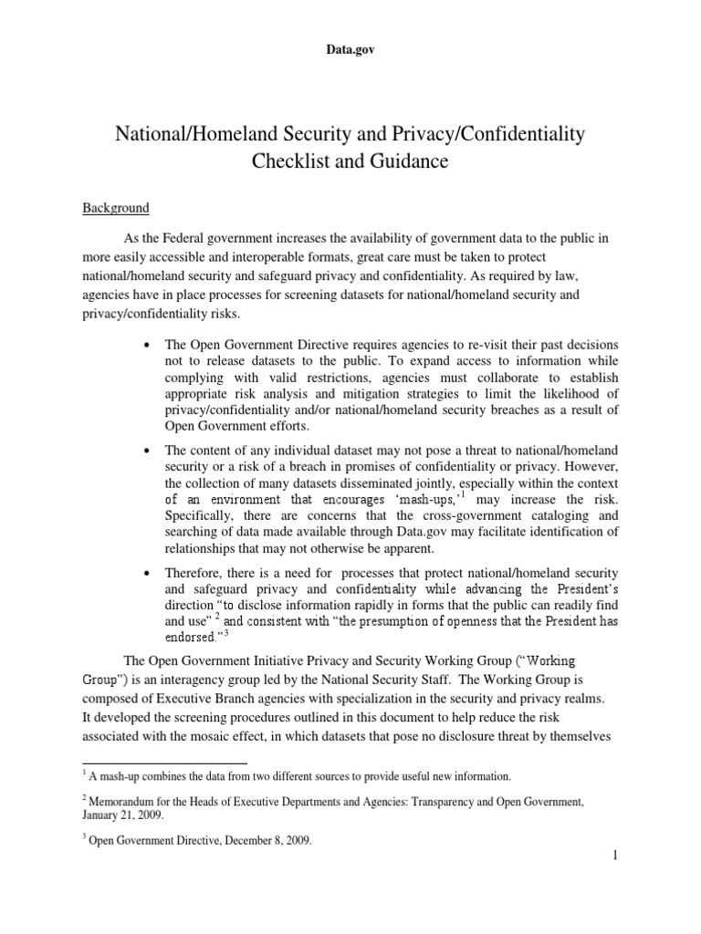 Homeland Security Data Release Checklist | PDF | Privacy | Variance