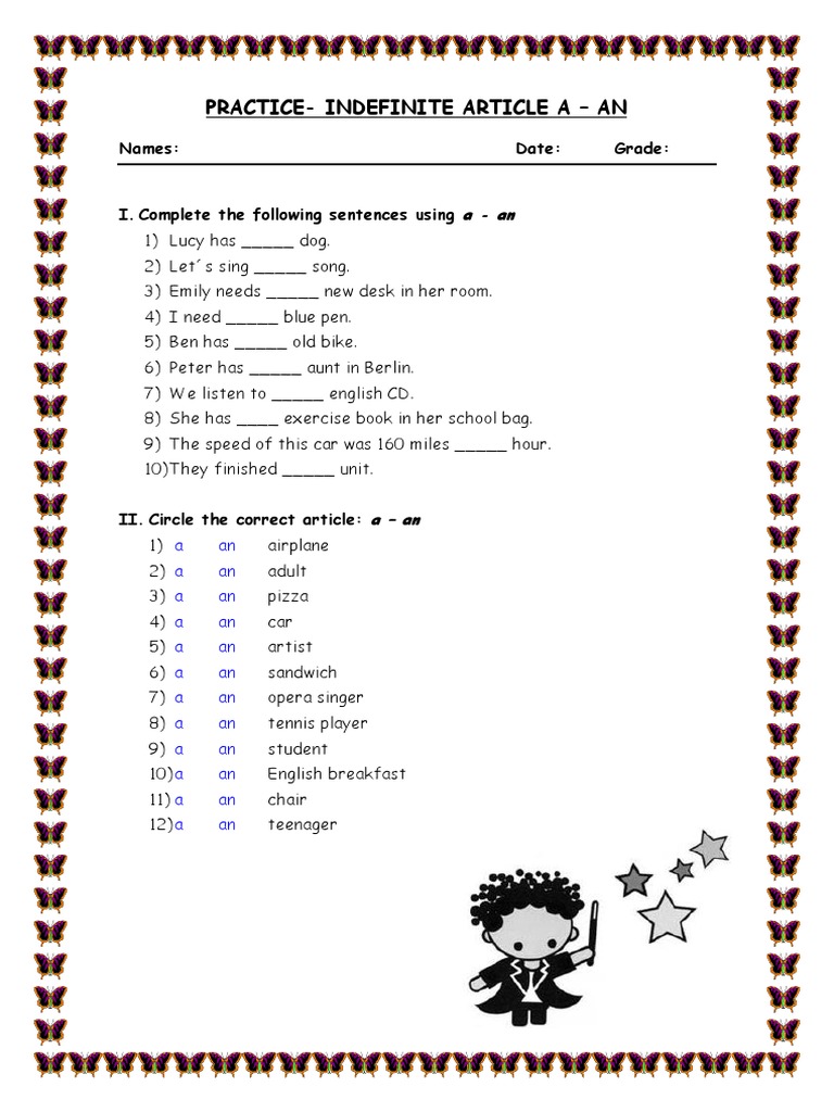 Indefinite Article Practice Exercises | PDF