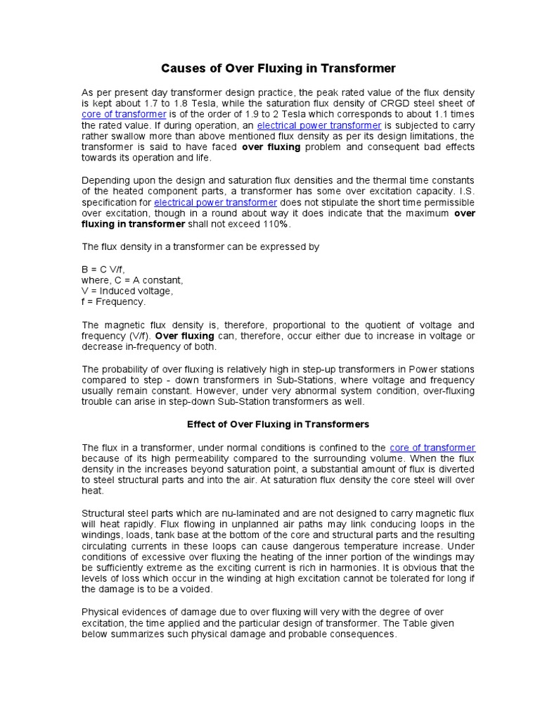 Causes of Over Fluxing in Transformer | PDF | Flux | Transformer