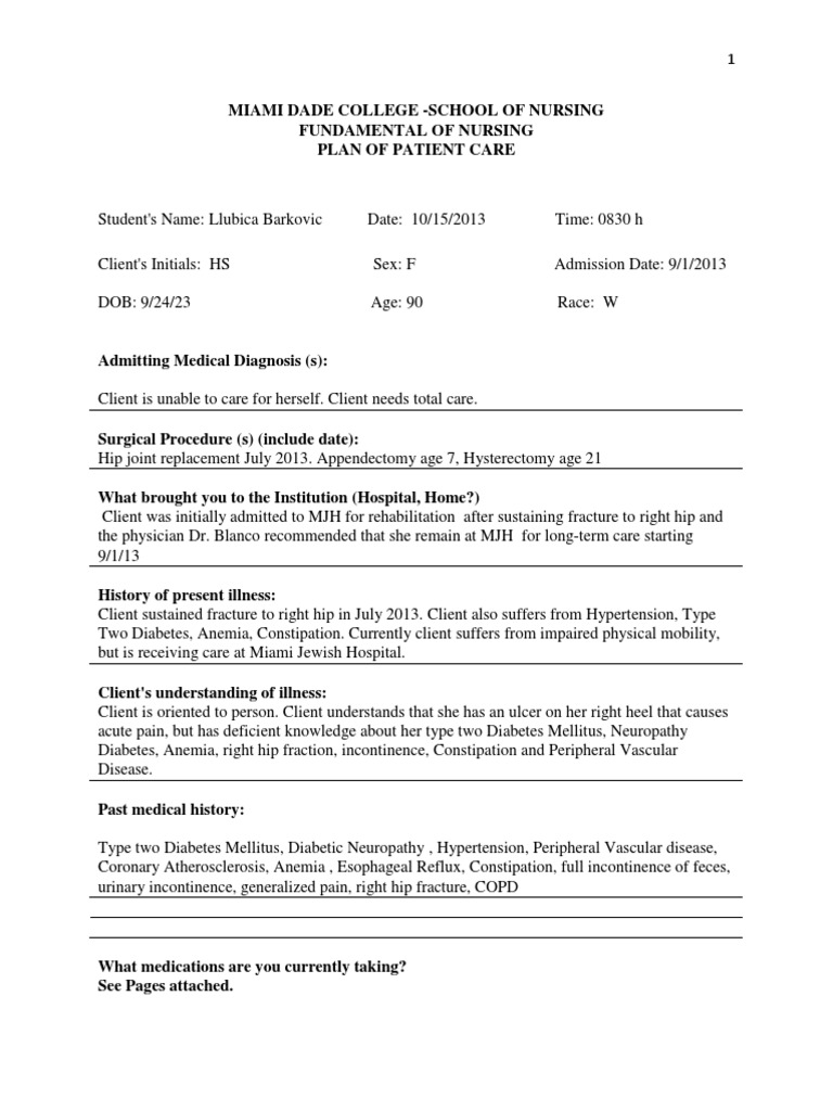 Miami Dade College Care Plan Model | PDF | Hypoglycemia | Diabetes Mellitus