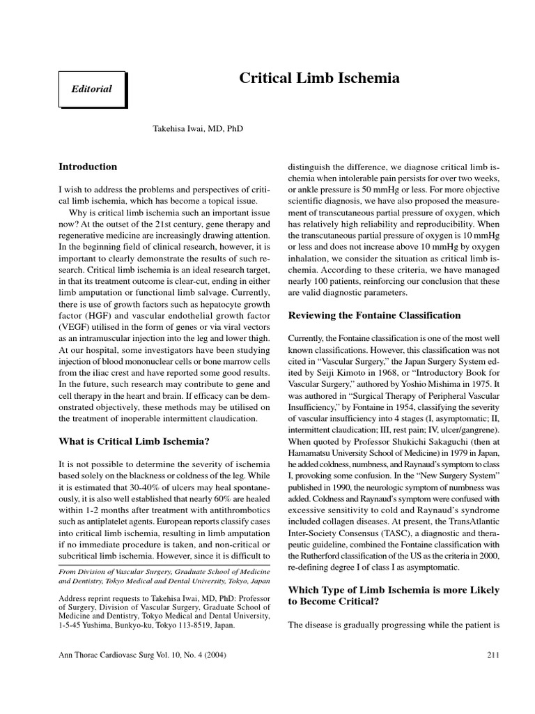 Critical Limb Ischemia | PDF | Ischemia | Angiology