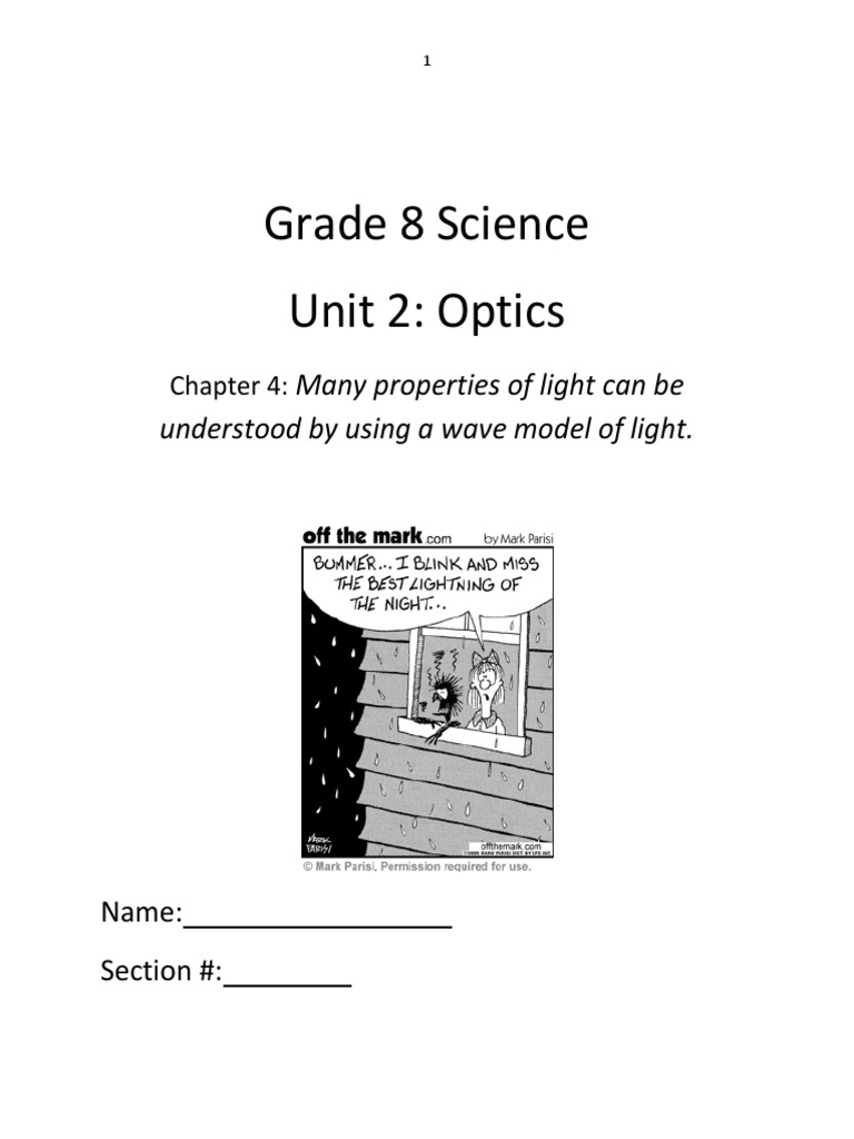Grade 8 Science Unit 2: Optics: Many Properties of Light Can Be ...
