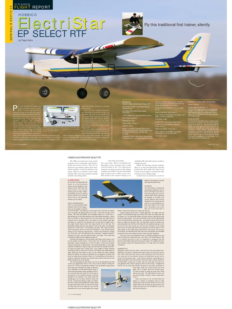 Hobbico Electristar EP Select RTF Flight Report | PDF | Battery Charger ...
