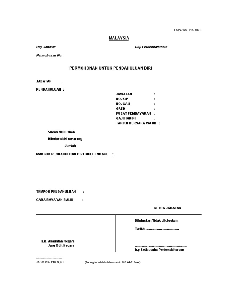 Borang Kew 106 Pendahuluan Diri | PDF