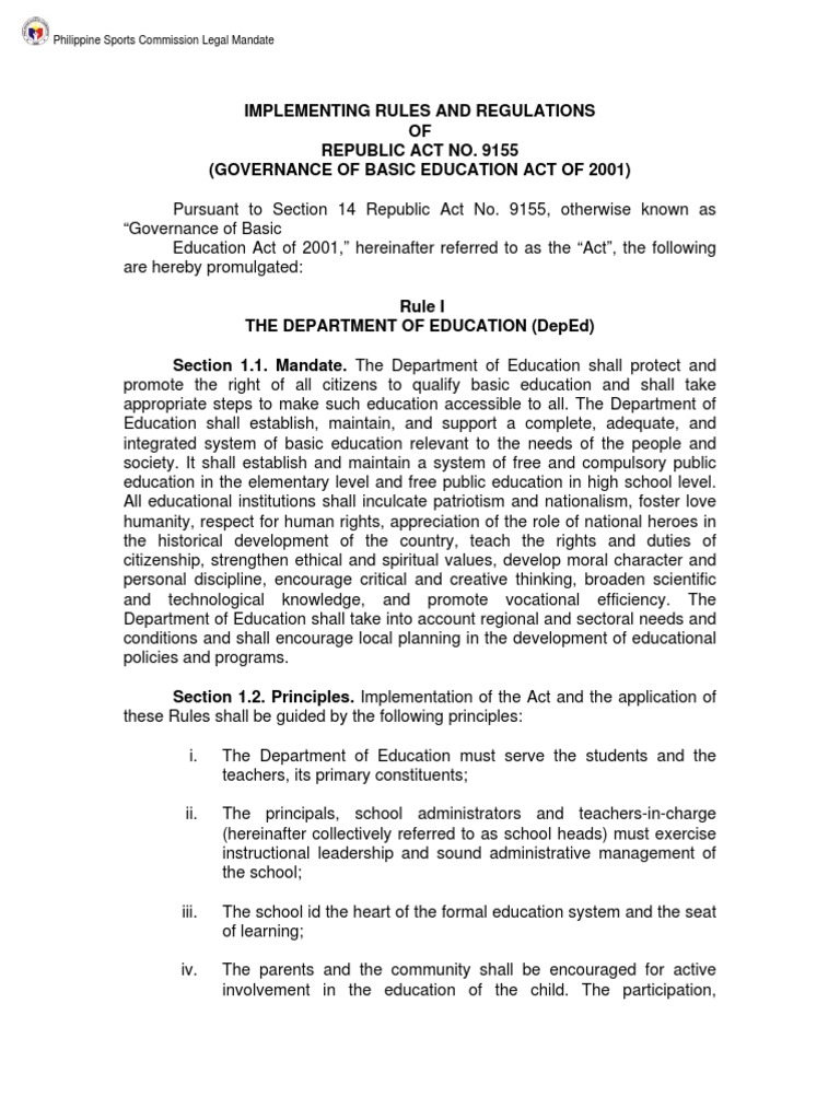 RA 9155 Implementing Rules | PDF | School District | Schools