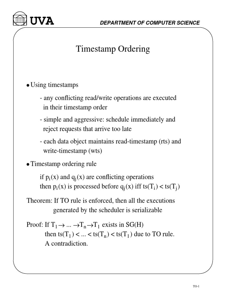 Timestamp Ordering: Department of Computer Science | PDF | Areas Of ...
