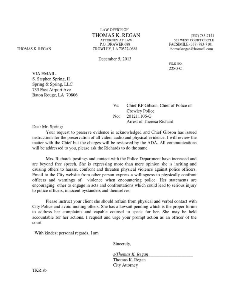Regan Letter #1 | PDF | Law