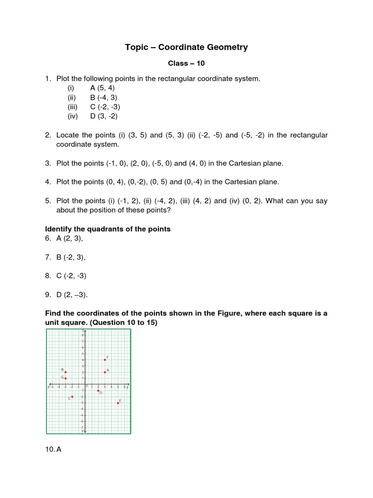 Coordinate Geometry Practice for Class 10 | PDF | Cartesian Coordinate ...