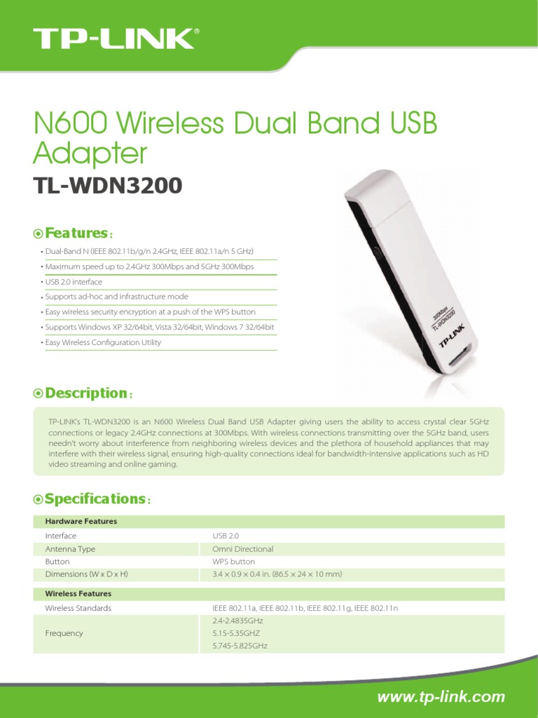 TL-WDN3200 V1 Datasheet | PDF | Ieee 802.11 | Wireless