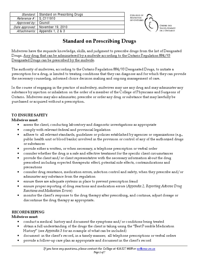 Standard on Prescribing Drugs: Standard: Reference #: Approved by: Date ...