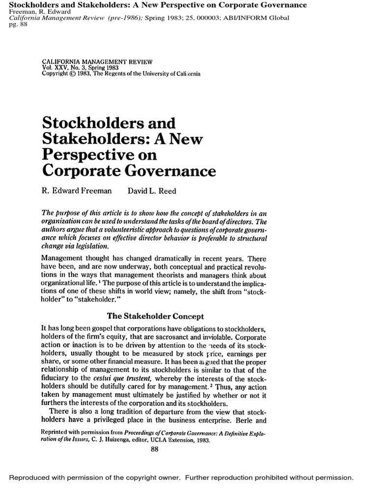 FREEMAN - Stockholders and Stakeholders - A New Perspective On ...