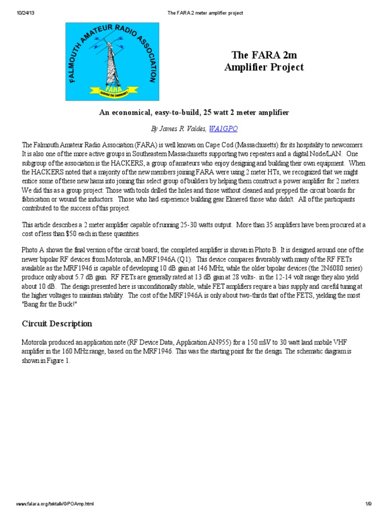 The FARA 2 Meter Amplifier Project | PDF | Amplifier | Printed Circuit ...