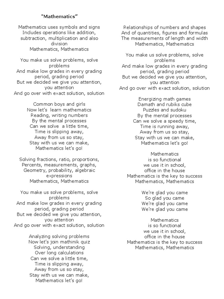 Mathematics Learning Song Lyrics | PDF | Career & Growth
