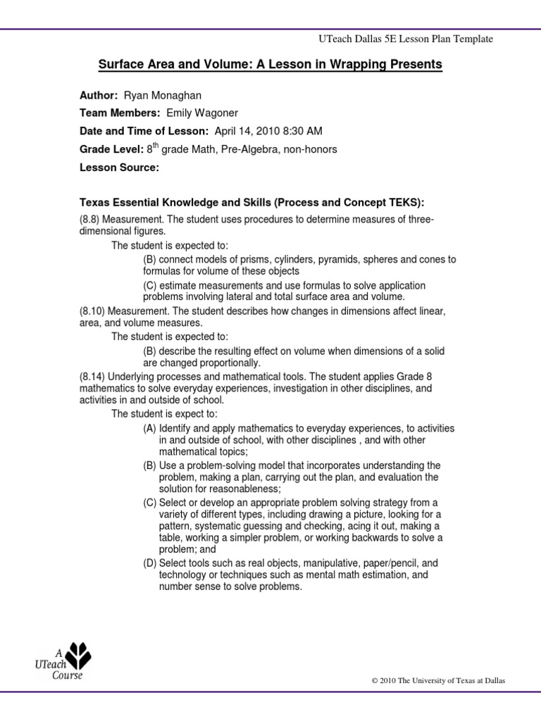 Surface Area and Volume Lesson | PDF | Surface Area | Volume