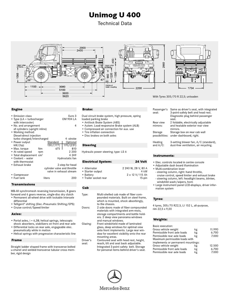 Unimog U 400: Technical Data | PDF | Transmission (Mechanics ...