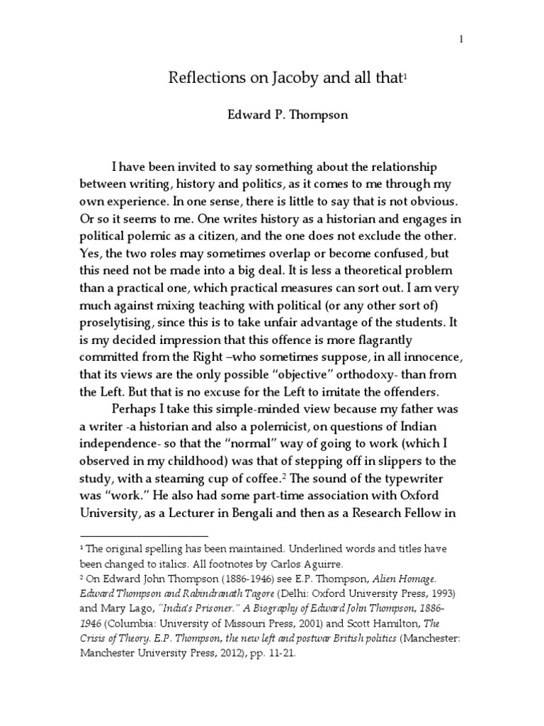 Thompson Reflections On Jacoby Annotated | PDF | New Left | Intellectual