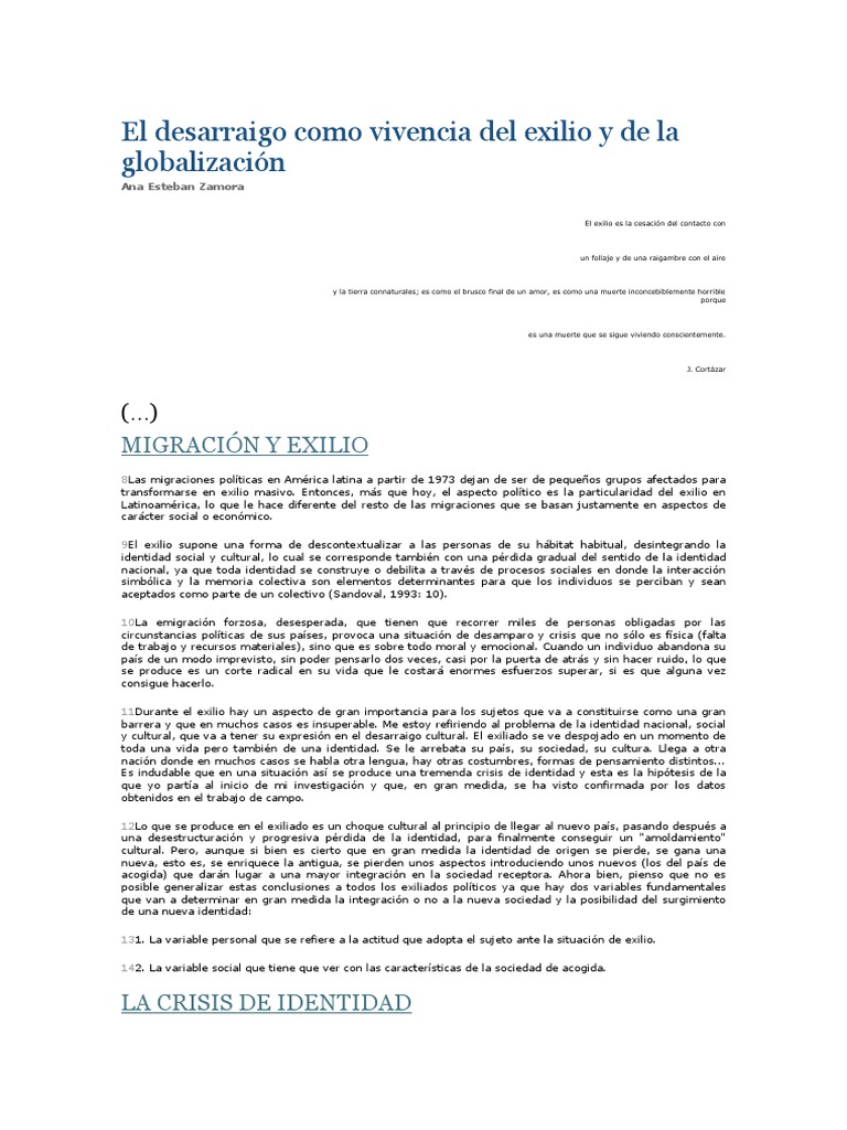 El Desarraigo Como Vivencia Del Exilio y de La Globalización | PDF ...