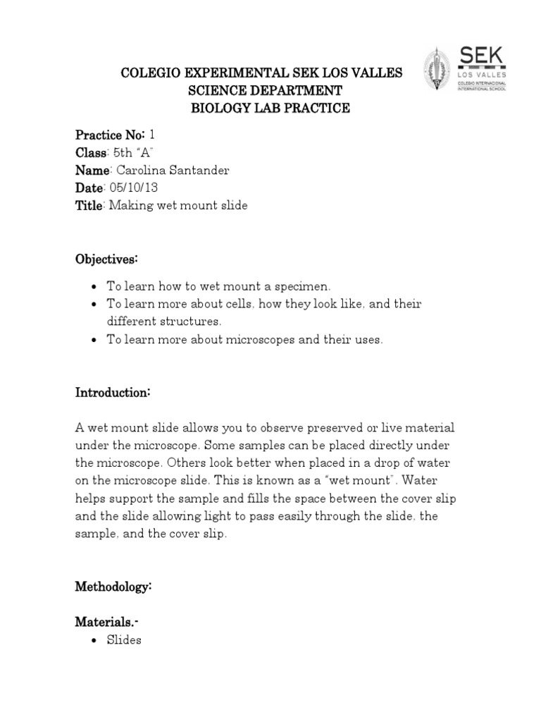 Making Wet Mount Slide | PDF | Microscopy | Applied And ...
