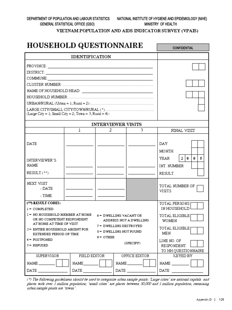Dhs VN 2005 Questionnaire | PDF | Marriage | Survey Methodology