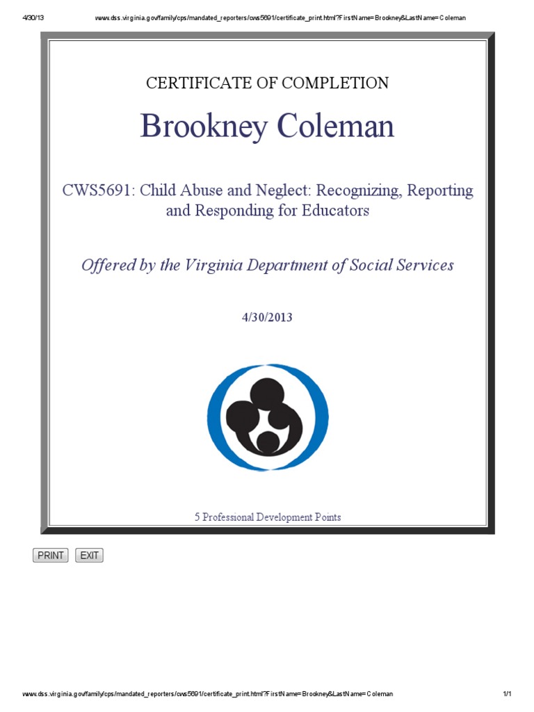 Child Abuse Certificate | PDF