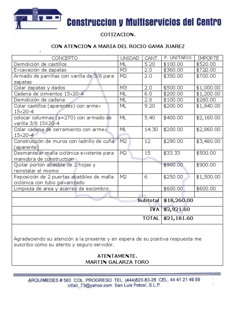 Cotizacion Construccion | PDF