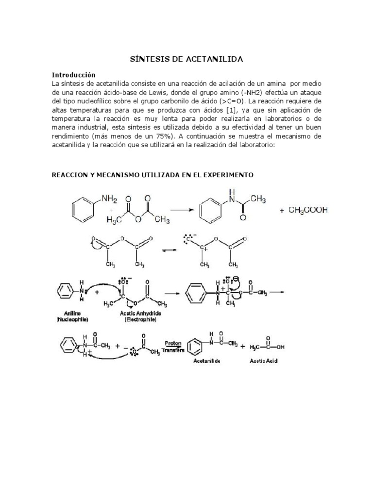 Síntesis de Acetanilida | Reacciones químicas | Ácido acético