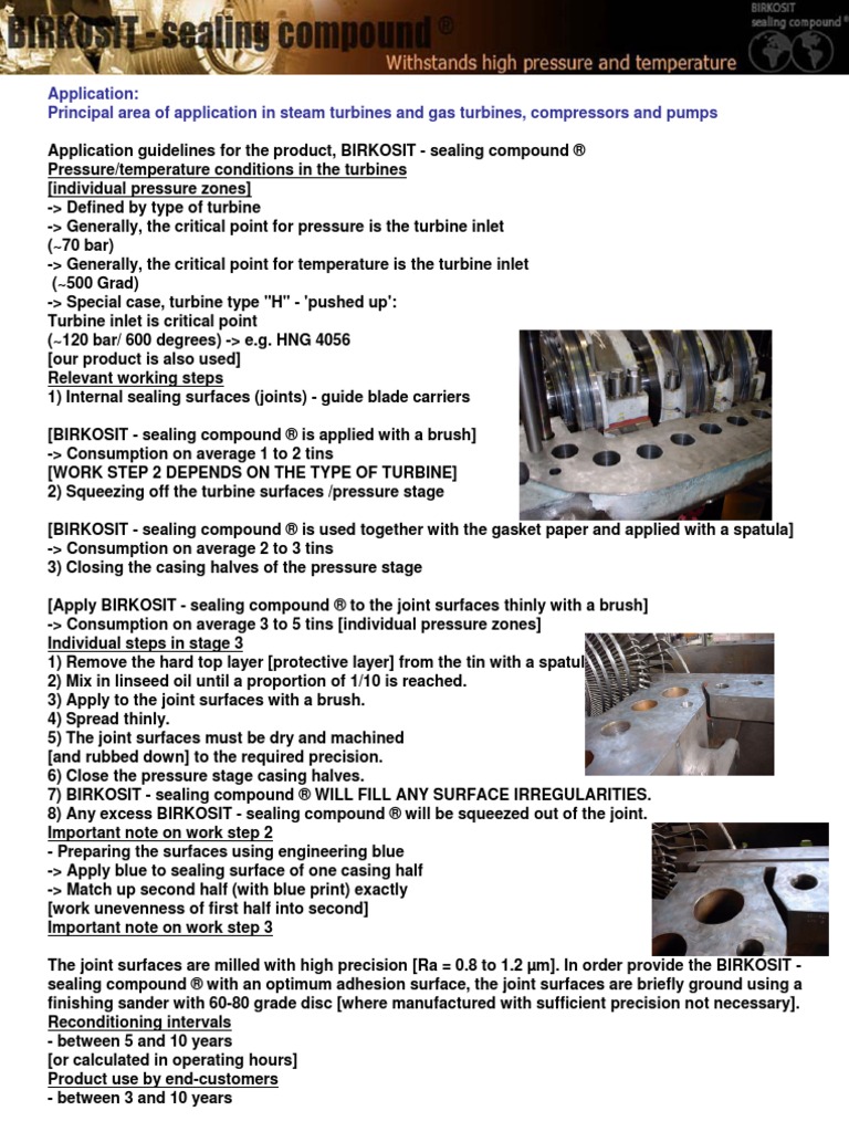 BIRKOSIT - Sealing Compound Application Procedure | PDF | Turbine ...