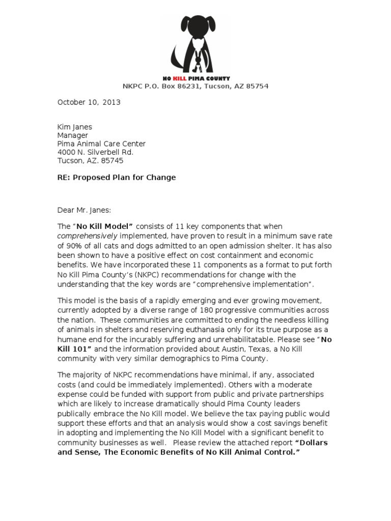 RE: Proposed Plan For Change: NKPC P.O. Box 86231, Tucson, AZ 85754 ...