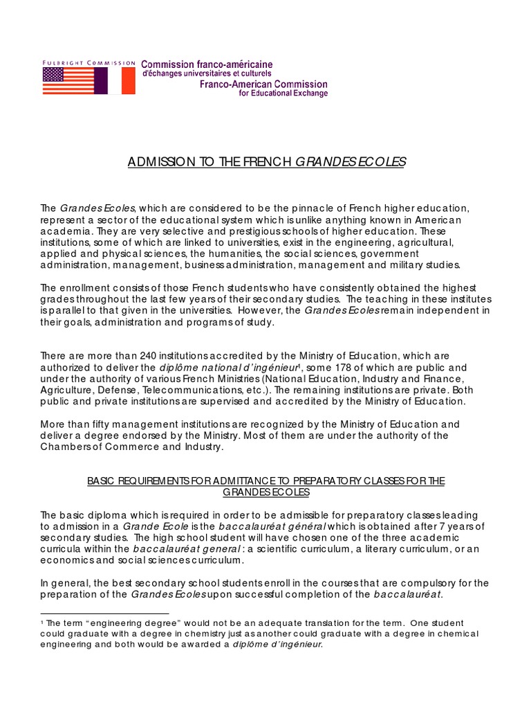 An Overview of Admission to the Elite Grandes Ecoles of the French ...