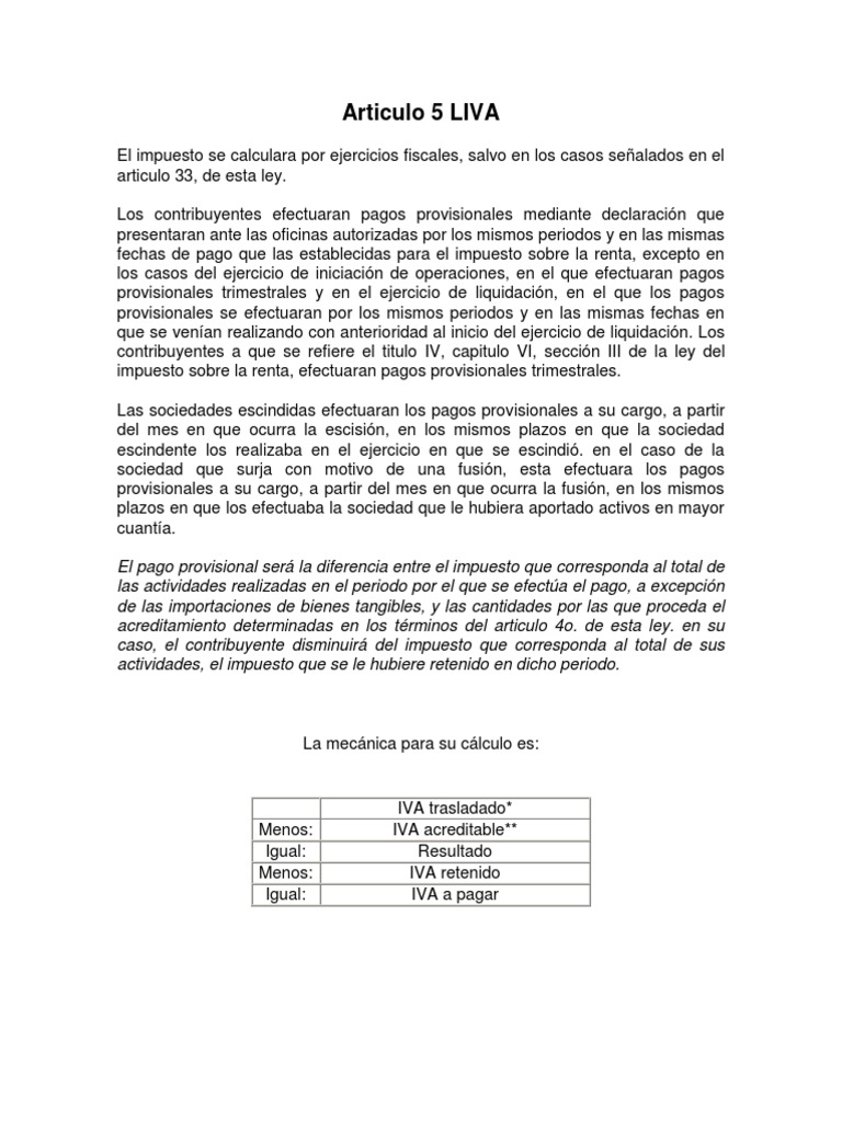 Articulo 5 LIVA | PDF | Impuesto sobre la renta | Impuestos