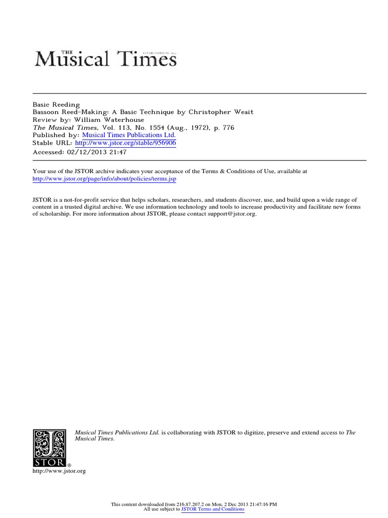 Bassoon Reed-Making - A Basic Technique | PDF | Bassoon | Music Technology