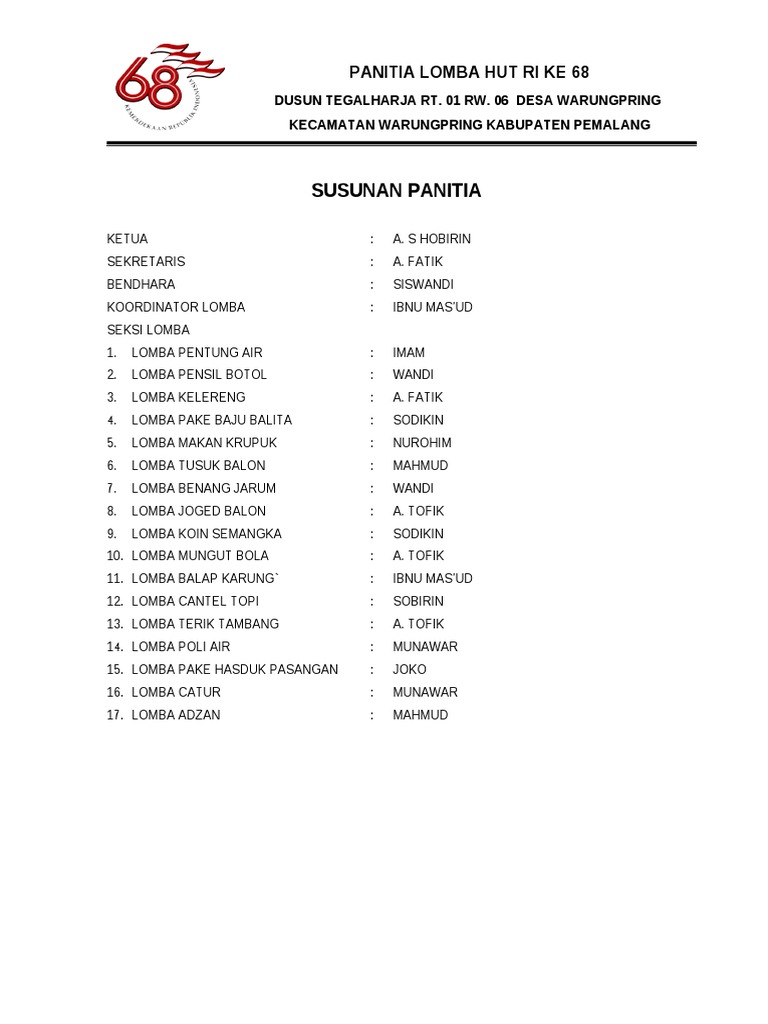 Susunan Panitia 17 Agustusan Imagesee Riset - Riset