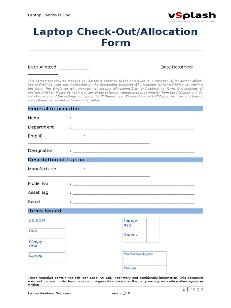 Laptop Check-Out/Allocation Form: General Information | PDF
